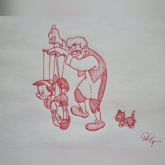 Disney | Art | Disney Pinocchio Geppetto And Figaro Drawingsketch ...